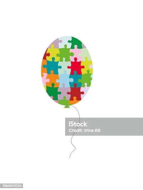 세계 자폐증 하루입니다 퍼즐 조각 Сolorful 풍선에 의하여 이루어져 있다 벡터 일러스트입니다 개념에 대한 스톡 벡터 아트 및 기타 이미지 Istock