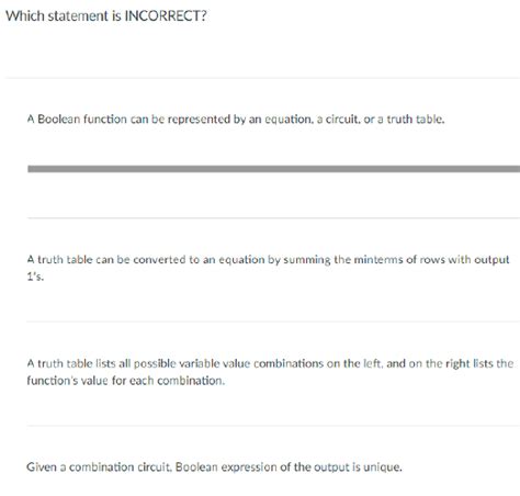 Solved Which Statement Is INCORRECT A Boolean Function Can Chegg