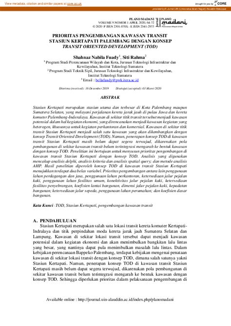 Pdf Prioritas Pengembangan Kawasan Transit Stasiun Kertapati