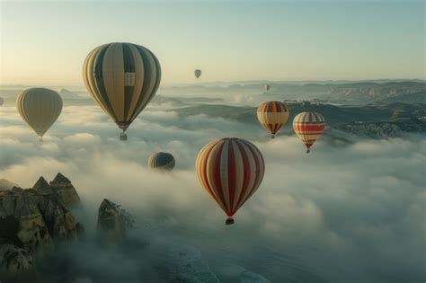 현실적인 꿈의 풍경 위에 있는 열기 풍선 Ai 생성 이미지