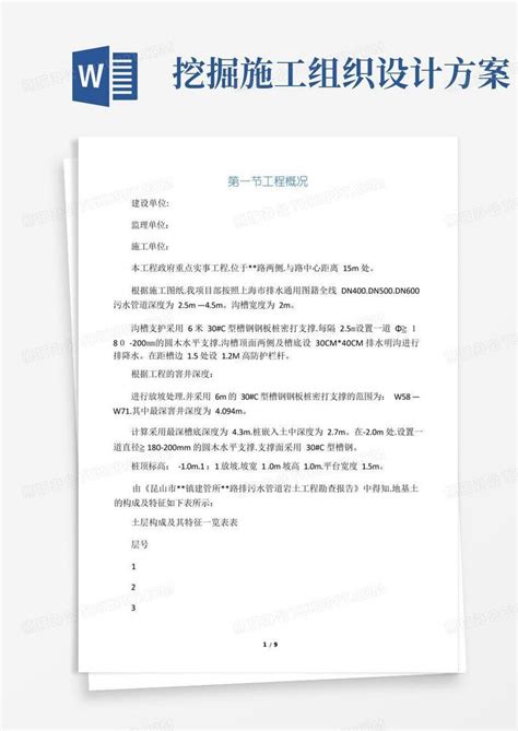 沟槽土方开挖专项工程施工组织设计方案Word模板下载 编号ljodnpdq 熊猫办公