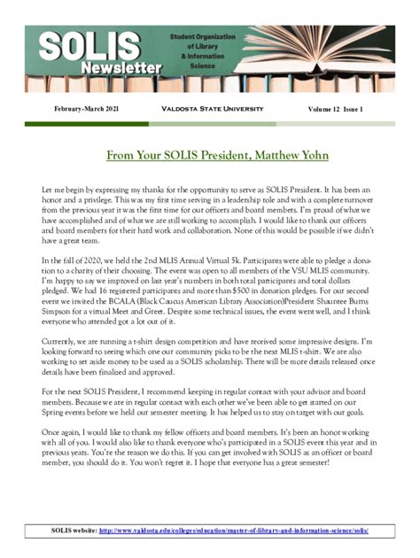 Fillable Online From Your Solis President Matthew Yohn Valdosta State University Fax Email