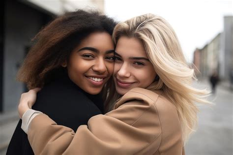 Premium Ai Image Shot Of A Young Woman Giving Her Friend A Hug