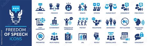 Freedom Of Speech Icon Set Free Speech Message Symbol Concept