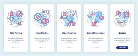 이의 제기 처리 교육 온보딩 모바일 앱 화면 영업 코칭 연습 선형 개념이 포함된 5단계 편집 가능한 그래픽 지침 Ux Gui 템플릿 사용된 Myriad Probold 일반