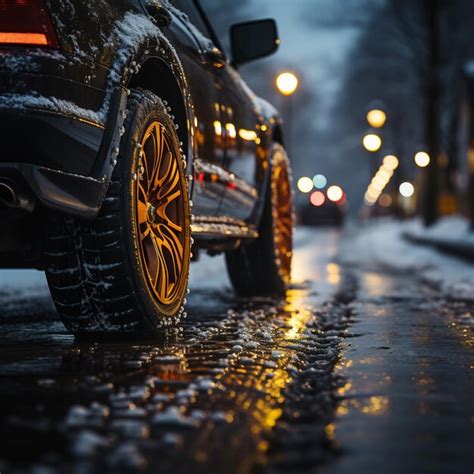 Premium Ai Image A Closeup Of A Cars Tires Navigating A Snowy Road Focusing On The Tread And