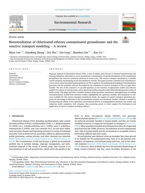 Pdf Bioremediation Of Chlorinated Ethenes Contaminated Groundwater And The Reactive Transport