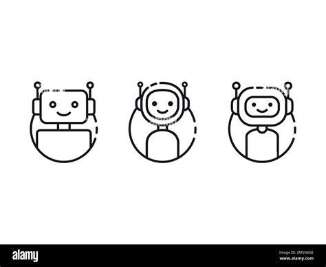 Chatbot Vector Line Icon Set Bot Line Icon Design Cute Smiling Robot