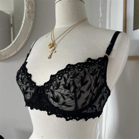 Vintage Lace Bra Black Mesh Balconette Bra Etsy