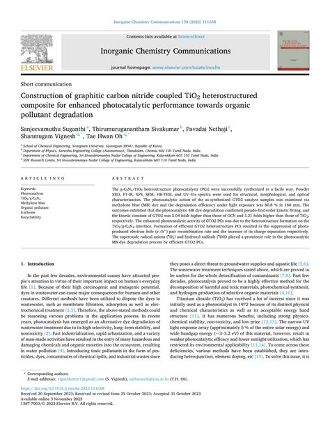Pdf Construction Of Graphitic Carbon Nitride Coupled Tio 2 Heterostructured Composite For
