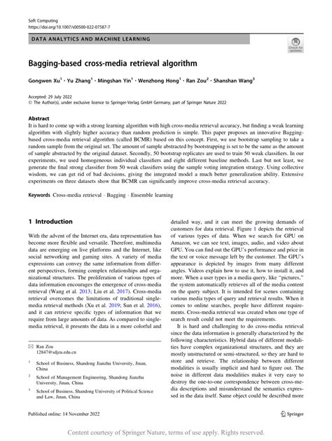Bagging Based Cross Media Retrieval Algorithm Request PDF