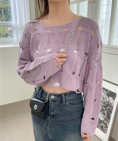 2color 데민 크롭 니트 데미지 그물 니트 구멍니트 코지니트 여리 루즈핏 니트 가을옷 간절기 일교차 여름니트 사계절 레이어드룩 긴팔니트 시스루 니트