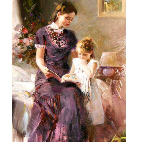 قیمت و خرید تابلو نقاشی رنگ روغن طرح مادر و دختر در حال کتاب خواندن