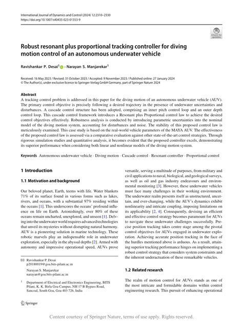 Robust Resonant Plus Proportional Tracking Controller For Diving Motion