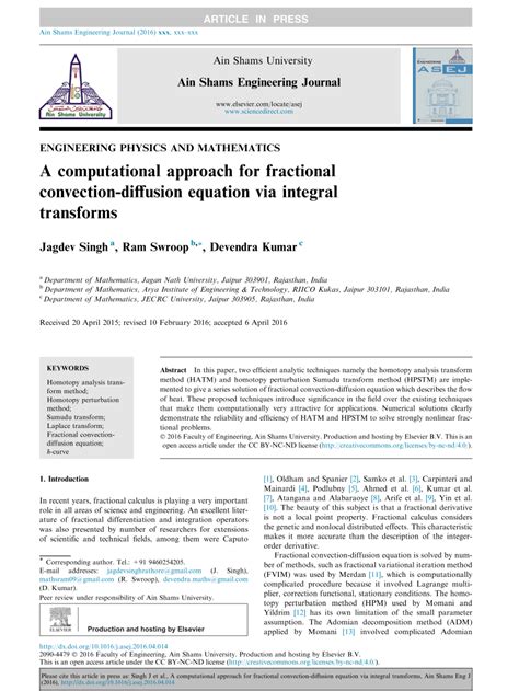 Pdf A Computational Approach For Fractional Convection Diffusion Equation Via Integral Transforms