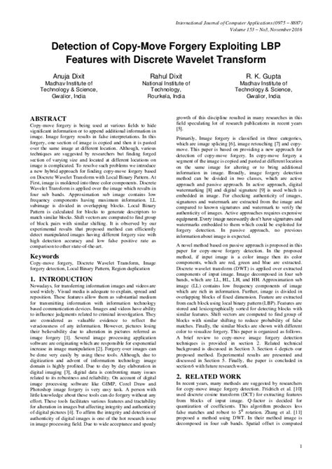 Pdf Detection Of Copy Move Forgery Exploiting Lbp Features With Discrete Wavelet Transform