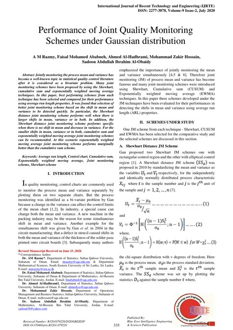 Pdf Performance Of Joint Quality Monitoring Schemes Under Gaussian