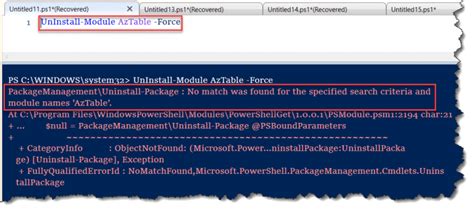 Uninstall Package No Match Was Found For The Specified Search Criteria And Module Names Azure