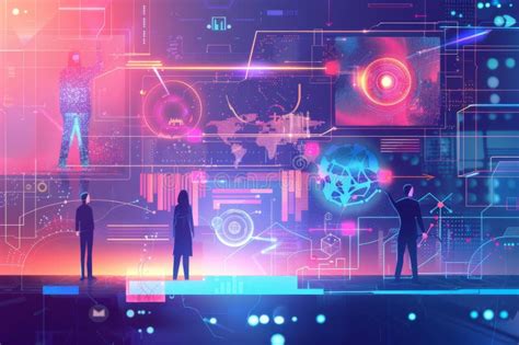 Futuristic Digital Landscape Featuring A Vibrant Display Of Data Visualization With Human