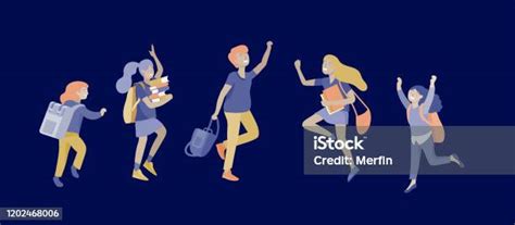 행복한 학교 아이들은 즐겁게 점프하고 흰색 배경에 고립 웃음 행복 기쁨과 재미의 개념 배너 포스터 웹 사이트에 대한 벡터