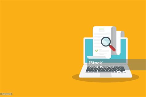 랩톱 컴퓨터 계약 검토 분석 계약 검사 규정 준수 확인에 대한 온라인 디지털 문서 검사 또는 평가 평가 0명에 대한 스톡 벡터 아트 및 기타 이미지 Istock