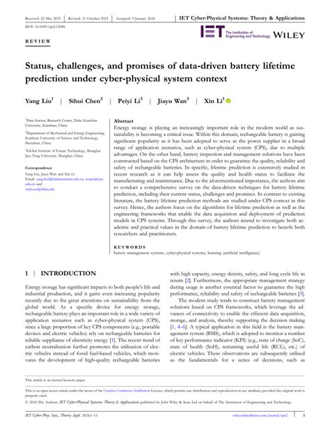 Pdf Status Challenges And Promises Of Data‐driven Battery Lifetime Prediction Under Cyber