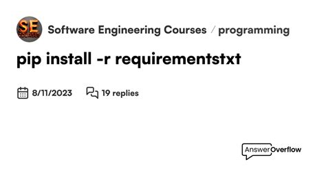 Pip Install R Requirementstxt ``` Software Engineering Courses