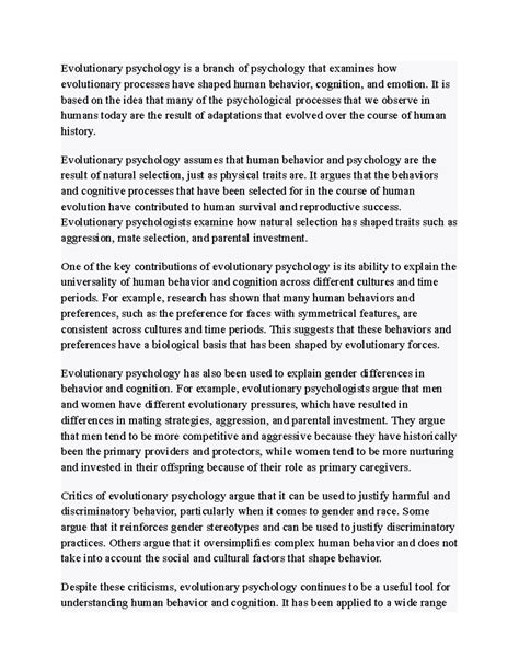 Evolutionary Psychology It Is Based On The Idea That Many Of The