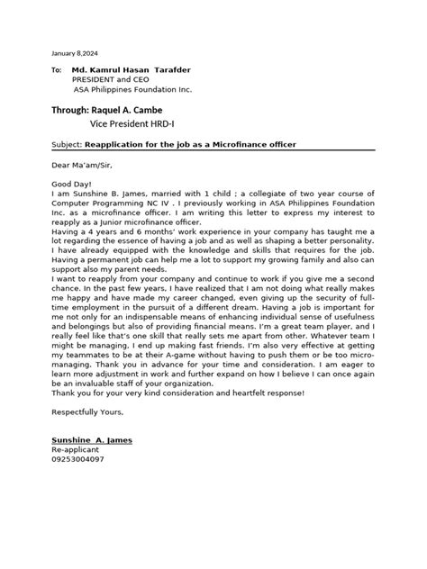 Sample Format Reapplication Letter Mfo Pdf
