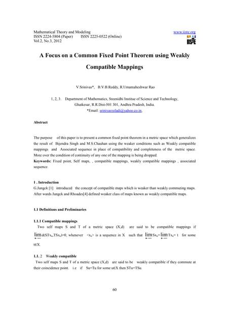 11a Focus On A Common Fixed Point Theorem Using Weakly Compatible Mappings Pdf