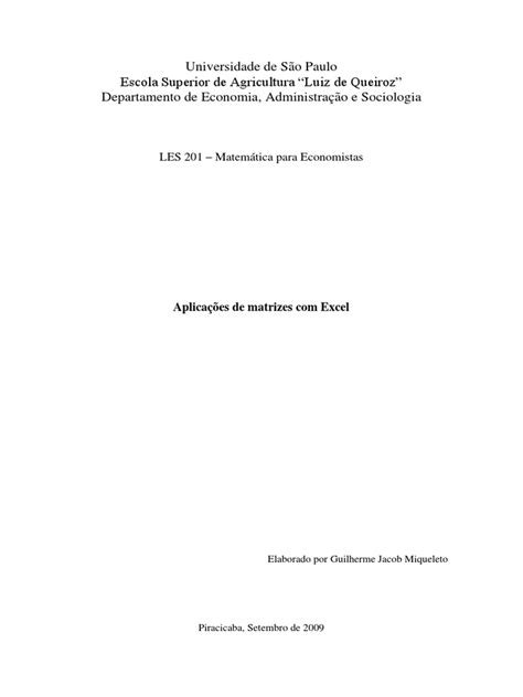 Apostila Sobre Matrizes No Excel Pdf Determinante Matriz Matemática