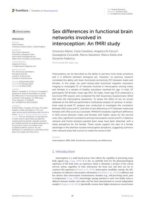 PDF Sex Differences In Functional Brain Networks Involved In