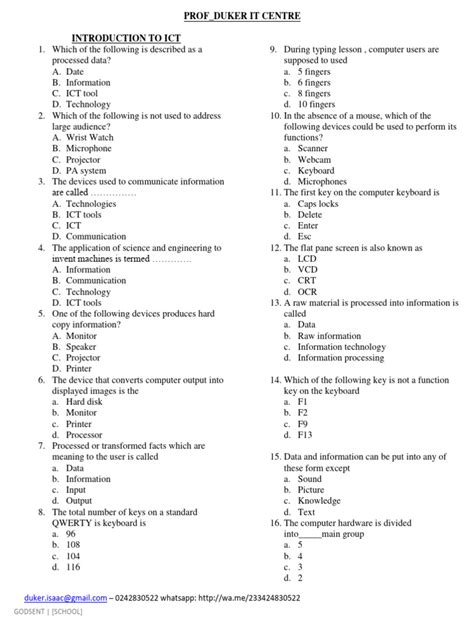 Ict Quiz Question Prof Pdf Computer Hardware Computer Architecture