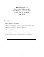 Midterm Answers Pdf Rutgers University Department Of Economics Introduction To Econometrics