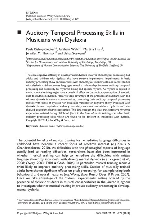 Pdf Auditory Temporal Processing Skills In Musicians With Dyslexia