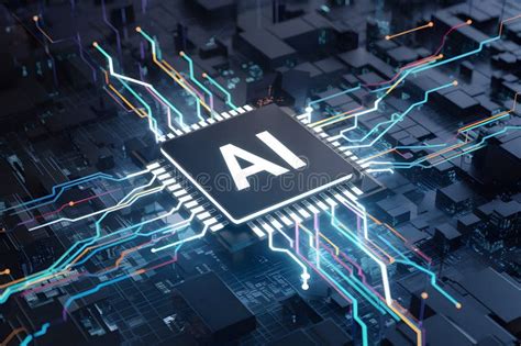 Futuristic Landscape AI Chip Surrounded By Vibrant Circuitry Digital Cityscape Backdrop Stock