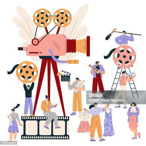 사람들 캐릭터 와 영화 제작 장면 벡터 일러스트 레이 션 사진 촬영 Premiere에 대한 스톡 벡터 아트 및 기타 이미지 Premiere 개념 공연 Istock
