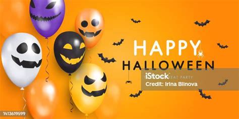 얼굴이있는 3d 풍선이있는 템플릿 배너 즐거운 할로윈 보내세요 10월에 대한 스톡 벡터 아트 및 기타 이미지 10월 3차원 형태 가을 Istock