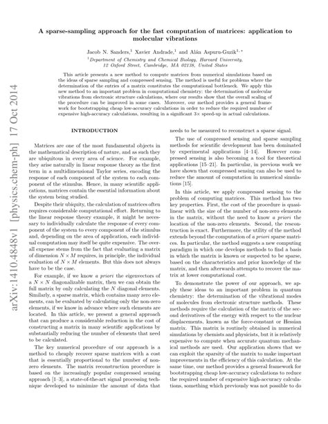 Pdf A Sparse Sampling Approach For The Fast Computation Of Matrices Application To Molecular