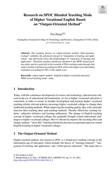 Pdf Research On Spoc Blended Teaching Mode Of Higher Vocational English Based On “output