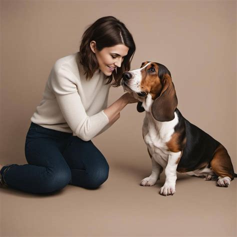 Short Haired Brunette Woman Petting Basset Hound By Racelad On Deviantart