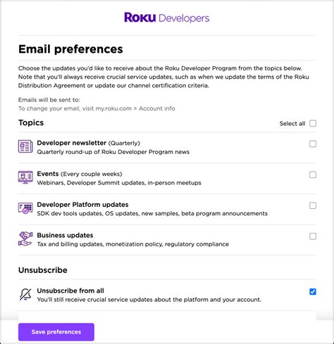 Email Preferences Roku Developer