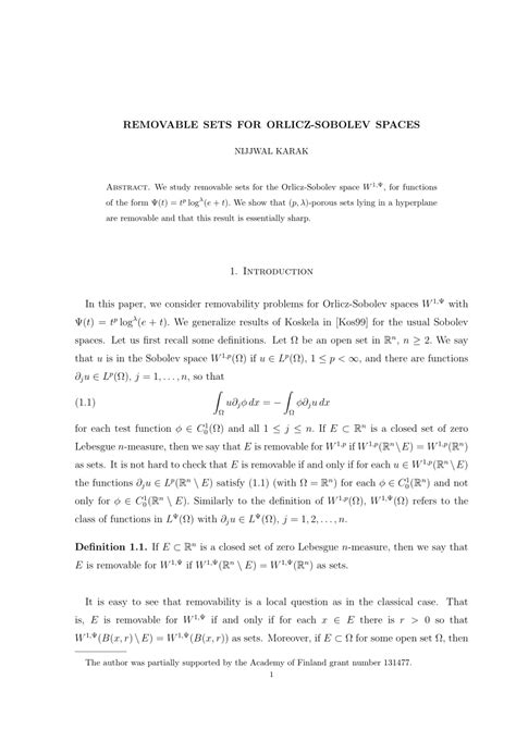 Pdf Removable Sets For Orlicz Sobolev Spaces