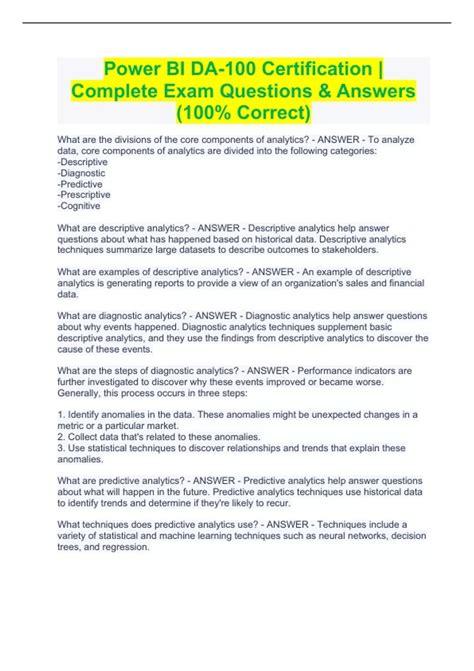Power Bi Da 100 Certification Complete Exam Questions And Answers 100 Correct Power Bi