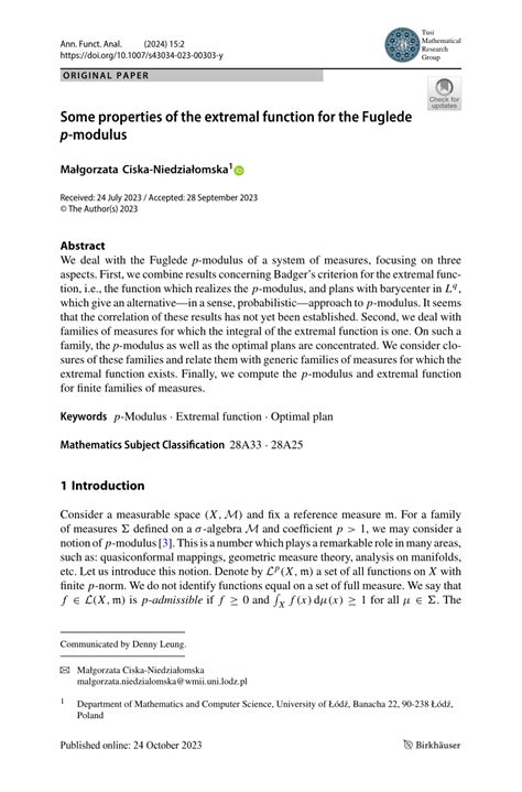 Pdf Some Properties Of The Extremal Function For The Fuglede P Modulus
