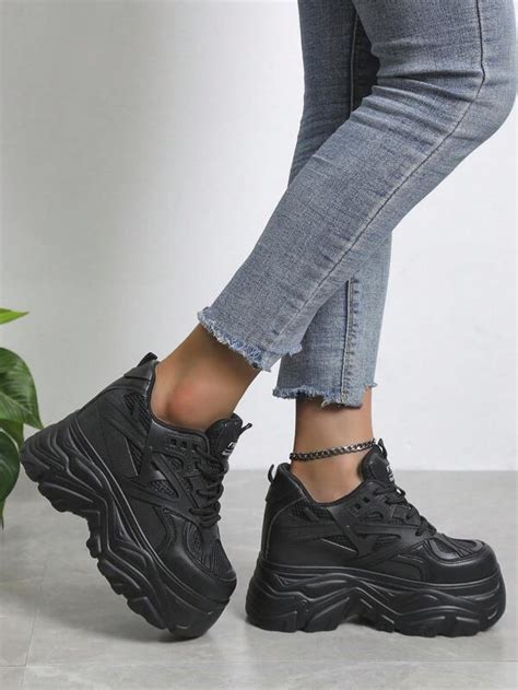 Women Letter Graphic Lace Up Front Wedge Sneakers Sporty Sneakers Shein South Africa