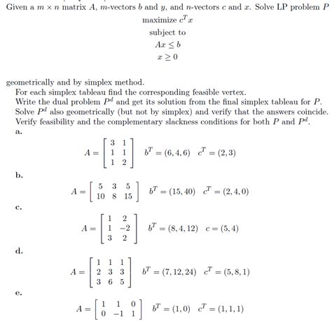 given a m times n matrix a m vectors b and y and