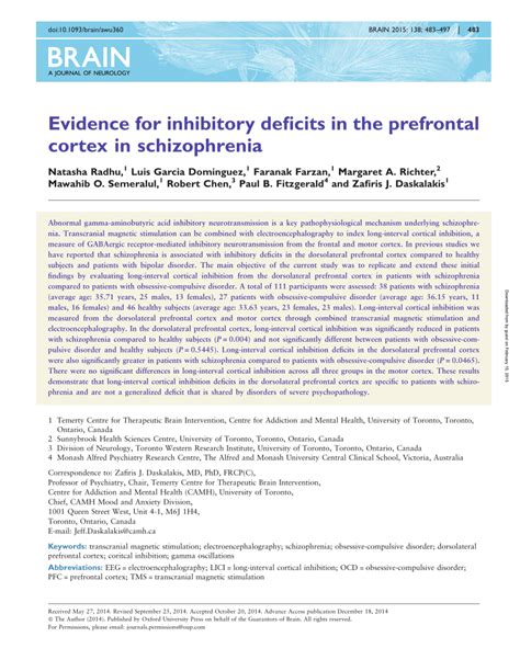 Pdf Evidence For Inhibitory Deficits In The Prefrontal Cortex In
