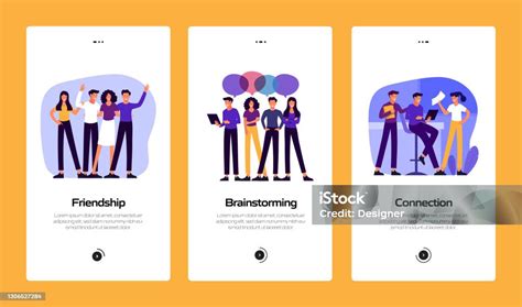 비즈니스 사람들은 평면 아이콘으로 모바일 앱 페이지 화면을 온보딩하는 것을 개념합니다 Ux Ui 디자인 템플릿 벡터 일러스트레이션 직원에 대한 스톡 벡터 아트 및 기타