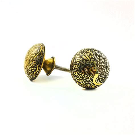 Peacock Embossed Knob Round Brass Etched Furniture Knob Etsy